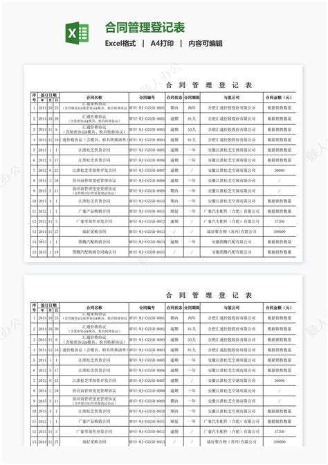合同管理登记表免费下载 懒人办公