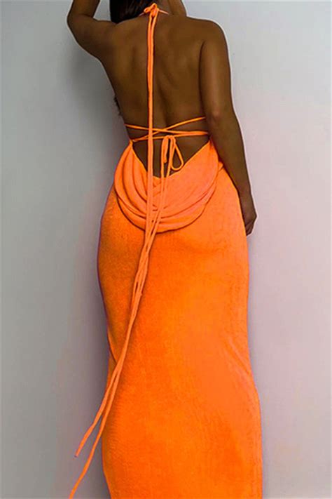 Wholesale Pink Sexy Solid Bandage Backless Spaghetti Strap Long Dress