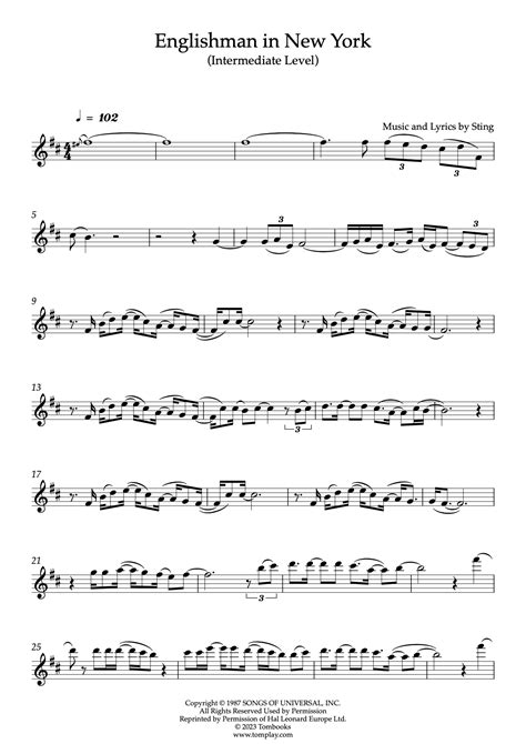 Englishman In New York Intermediate Level Sting Violin Sheet Music
