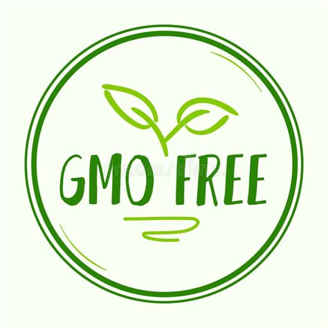Gmo Free Round Green Label With Leaf And Text For Genetically