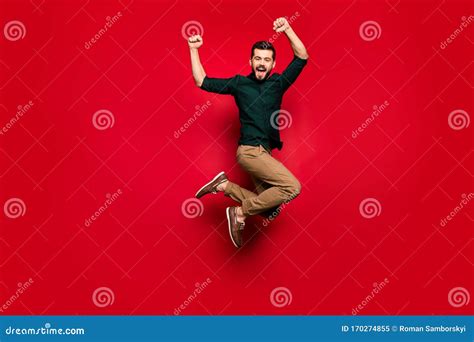 Full Length Photo O0f Delighted Guy Celebrate Lottery Victory Jump