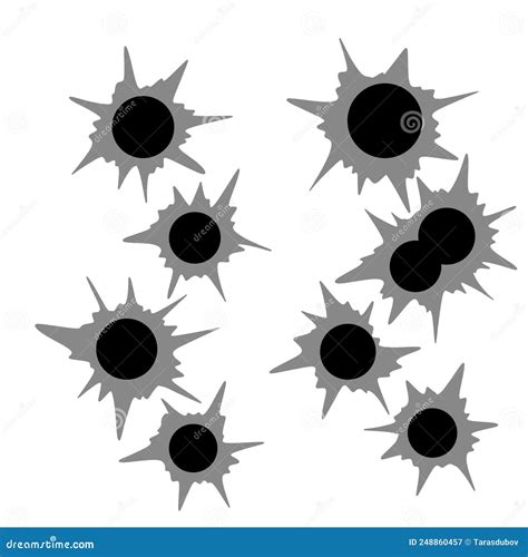 Bullet Holes Torn Of Gunshot Hitting The Wall Template Of Shooting