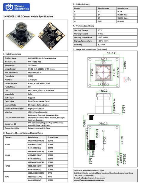 2mp 1080p Usb Camera Module Specifications Pdf Usb Camera