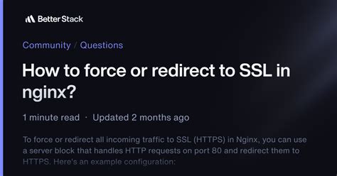 How To Force Or Redirect To Ssl In Nginx Better Stack Community