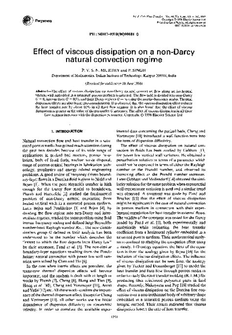 Pdf Effect Of Viscous Dissipation On A Non Darcy Natural Convection