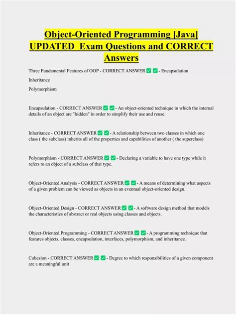 Object Oriented Programming Java Updated Exam Questions And Correct