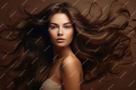 Premium Photo Portrait Of A Beautiful Woman With Long Wavy Brunette