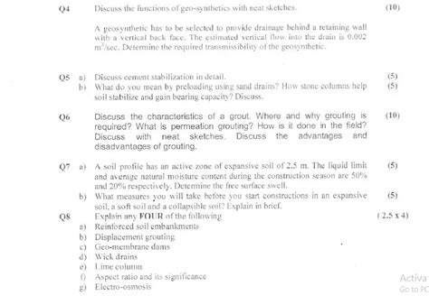 Bput Btech Ground Improvements Techniques Question 4th Year 8th Sem