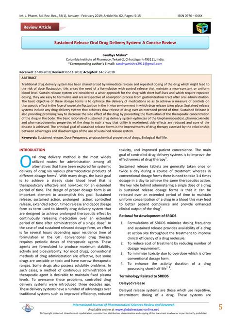 Pdf Review Article Sustained Release Oral Drug Delivery System