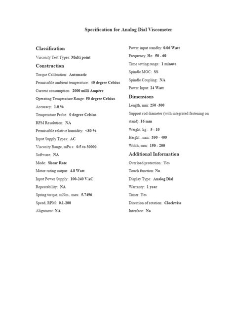 Specificationanalogdialviscometer Pdf