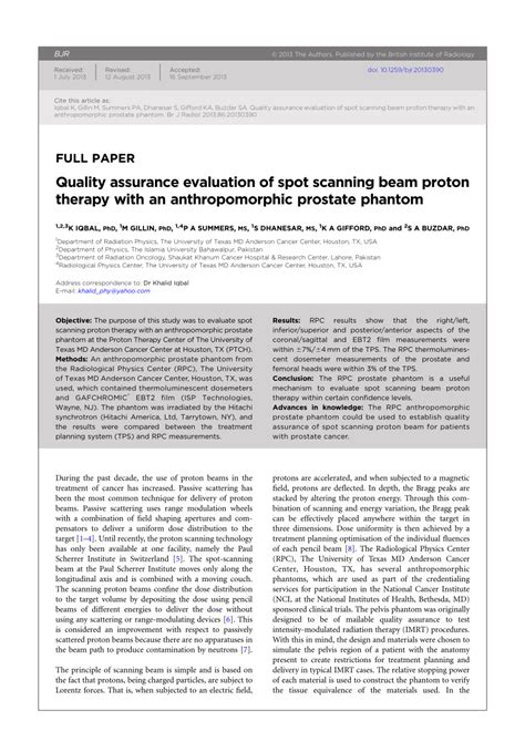 pdf quality assurance evaluation of spot scanning beam proton therapy