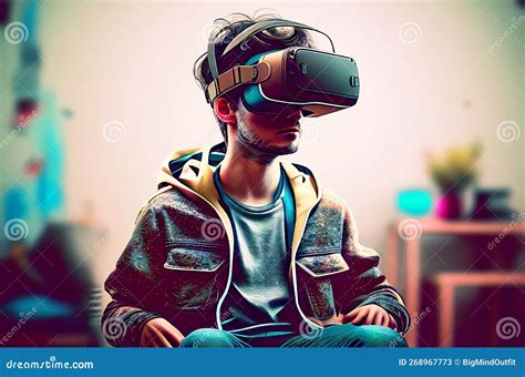 Person Is Exploring Augmented Reality With VR Googles Stock