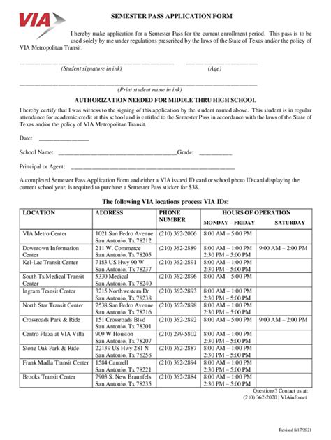 Fillable Online Semester Pass Application Form Fax Email Print Pdffiller