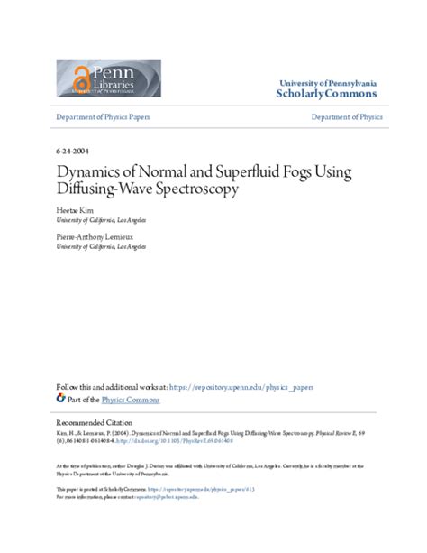 Pdf Dynamics Of Normal And Superfluid Fogs Using Diffusing Wave