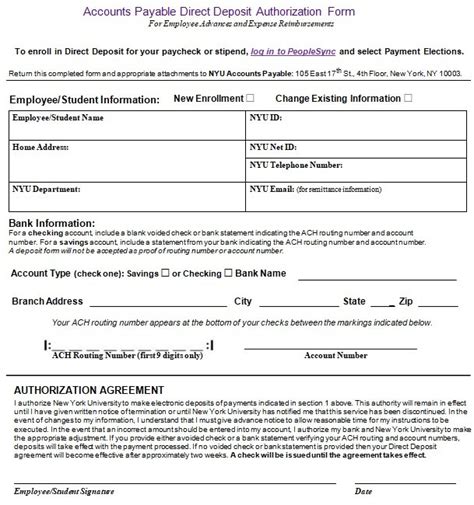 Printable Direct Deposit Form Template