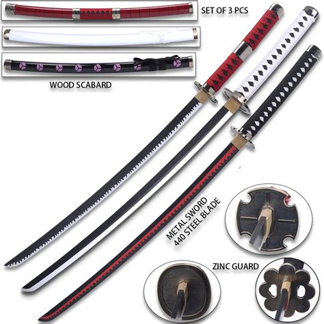 One Piece Sword Set 3 Katana Roronoa Zoro Steel Shusui Yubashiri Sandai