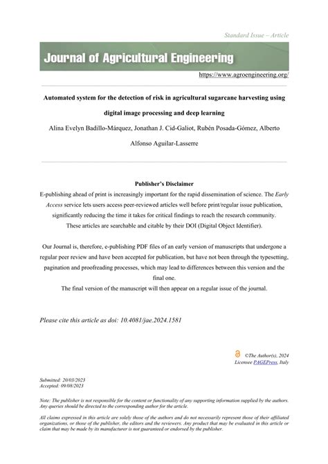 Pdf Automated System For The Detection Of Risk In Agricultural Sugarcane Harvesting Using