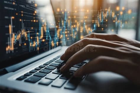 A Person Types On A Laptop With A Graph Displayed On Screen Stock Illustration Illustration Of