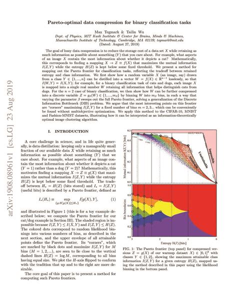 pareto optimal data compression for binary classification tasks deepai