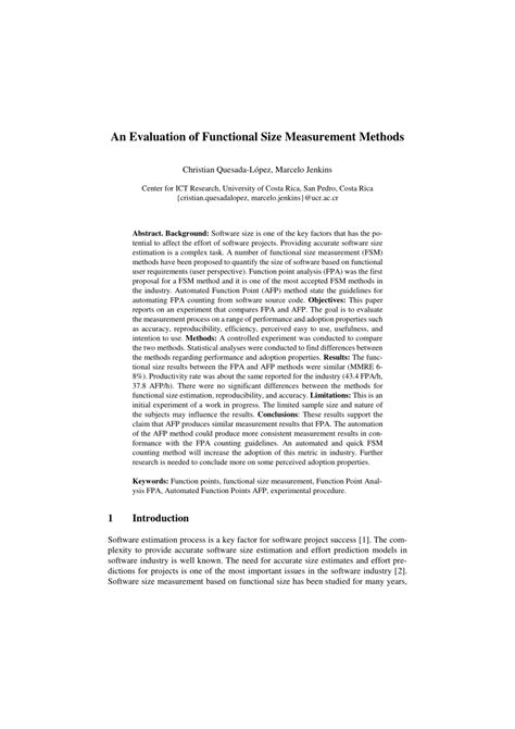 Pdf An Evaluation Of Functional Size Measurement Methods