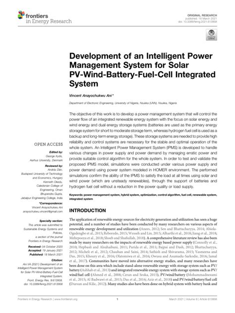 Development Of An Intelligent Power Management System For Solar Pv Wind Battery Fuel Cell