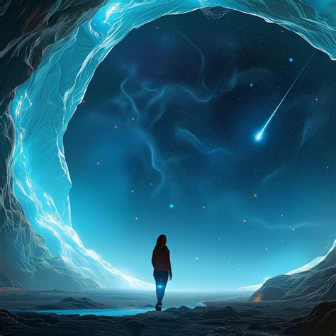 Ai Art Illustration Ice Cave Shooting Stars Women 5k Wallpaper