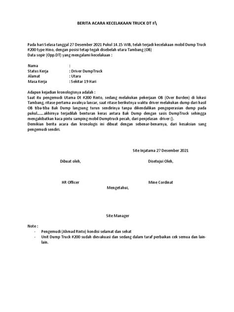 Berita Acara Kecelakaan Truck Dt00 Pdf