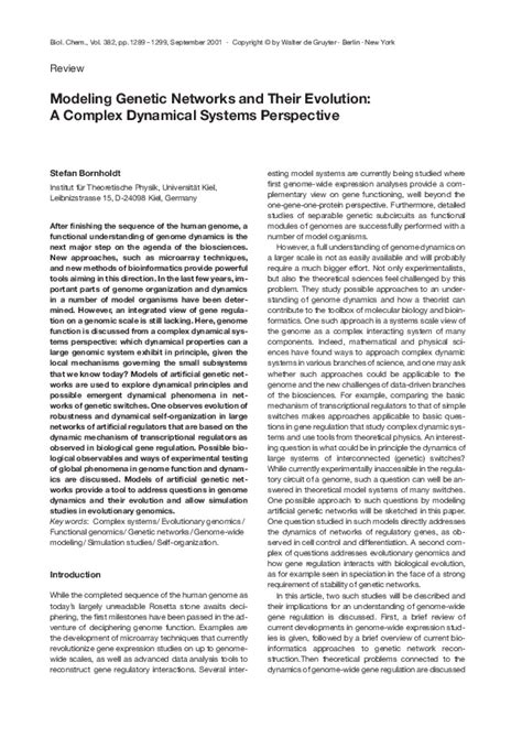 Pdf Modeling Genetic Networks And Their Evolution A Complex