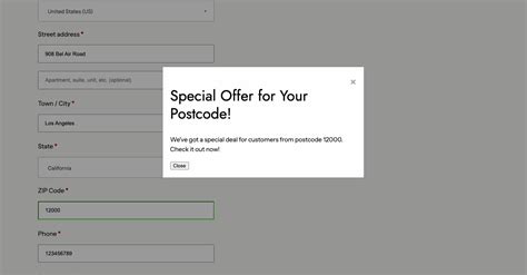 Checkout Page Popup Modal Based On Billing Zip Code For Woocommerce