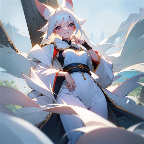 Snow White Haired Fox Eared Girl，the Is Very Detailed，ssmile，keep Ones