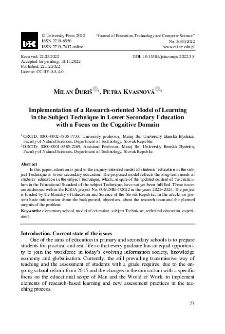 Pdf Implementation Of A Research Oriented Model Of Learning In The