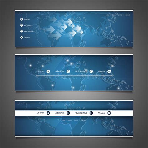 Web Design Elements Header Design With World Map Stock Vector Illustration Of Banner