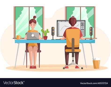Graphic Designer Creating His Artwork Using Vector Image