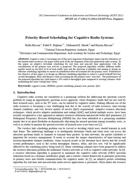 Priority Based Scheduling For Cognitive Radio Pdf Cognitive Radio