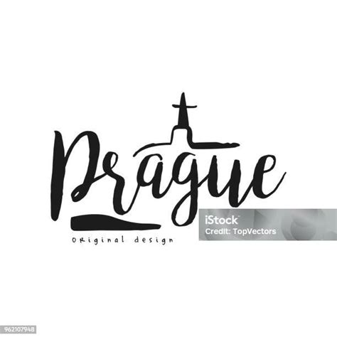 프라하 유럽 도시 이름 원래 디자인 검정 잉크 손 서 면된 비문 포스터 카드 상징 포스터 배너 타이 포 그래피 디자인 태그 벡터