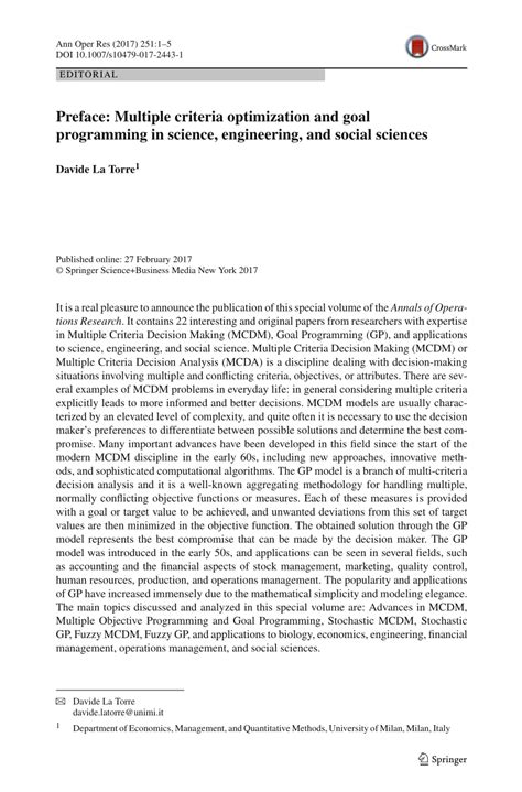 PDF Preface Multiple Criteria Optimization And Goal Programming In