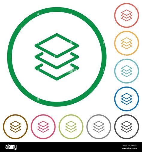 Set Of Layers Color Round Outlined Flat Icons On White Background Stock