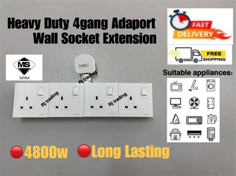 Ready Stock Heavy Duty 4 Gang Extension Wall Socket Adaport Crown Ce Switch Socket Mk 654