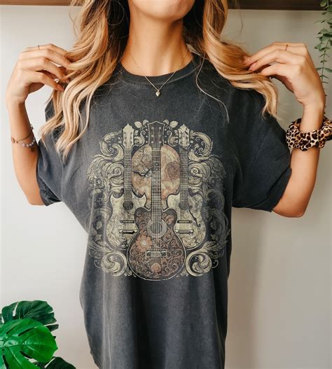 Retro Rock Band Shirt Vintage Guitars Country Song Tee Music Guitar