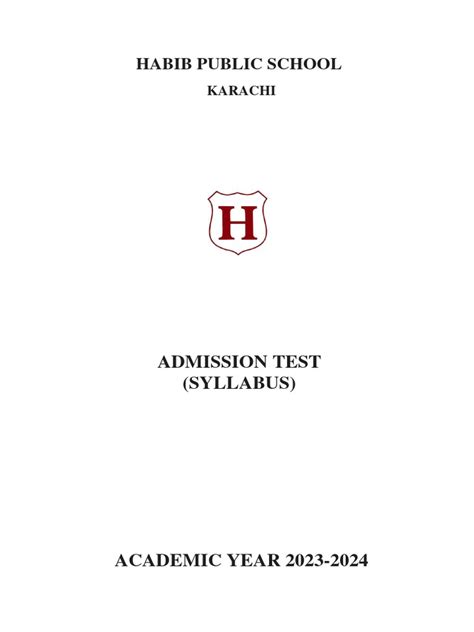 Hps Admission Syllabus Class One 2023 24 Pdf Word Human Communication
