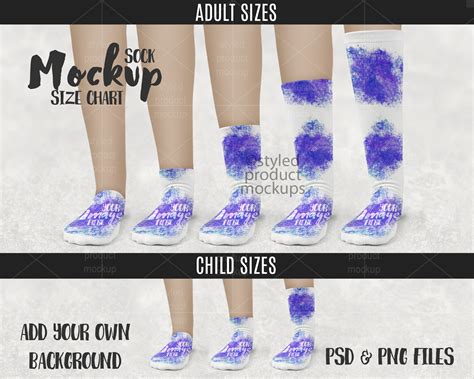Dye Sublimation Sock Size Chart Mockup Add Your Own Image Etsy