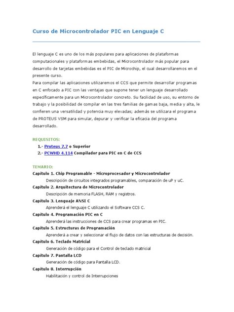 Microcontrolador Pic En Lenguaje C Pdf Microcontrolador Pic Microcontrolador