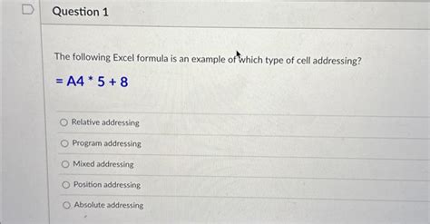 Solved The Following Excel Formula Is An Example Of Which