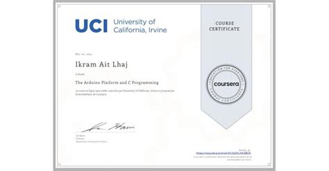 Completion Certificate For The Arduino Platform And C Programming