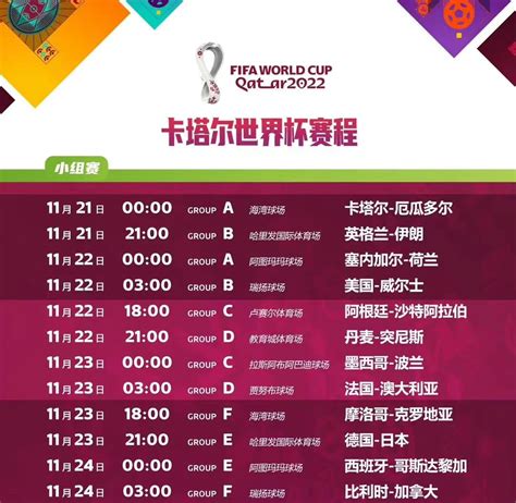 2022年卡塔尔世界杯的赛程表