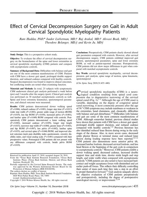 Pdf Effect Of Cervical Decompression Surgery On Gait In Adult