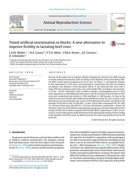 Pdf Timed Artificial Insemination In Blocks A New Alternative To Improve Fertility In