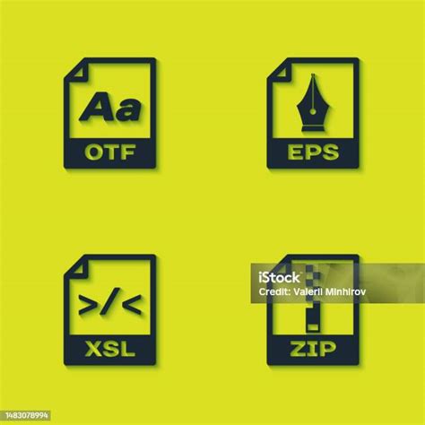 Setel Dokumen File Otf Ikon Zip Xsl Dan Eps Vektor Ilustrasi Stok