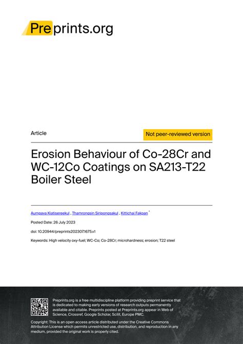 Pdf Erosion Behaviour Of Co 28cr And Wc 12co Coatings On Sa213 T22 Boiler Steel