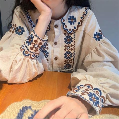 Long Sleeve Vintage Art Embroidered Blouse Shirts Nada Outfit Land